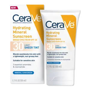 Cerave Hydrating Mineral Sunscreen Face Lotion With Sheer Tint Spf 30 - Light