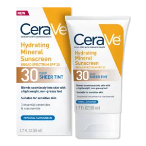 Cerave Hydrating Mineral Sunscreen Face Lotion With Sheer Tint Spf 30 - Deep