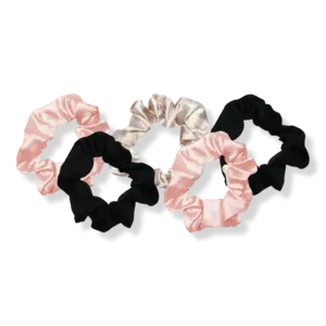 KITSCH Satin Hair Scrunchies Set - Pink/black