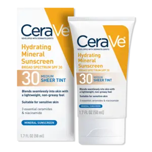 Cerave Hydrating Mineral Sunscreen Face Lotion With Sheer Tint Spf 30 - Medium
