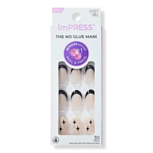 Kiss Impress French Design Short Oval Press On Nails Gold Ring