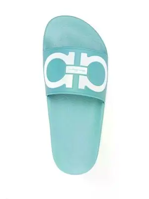 FERRAGAMO Gancini-print Slides - Blue