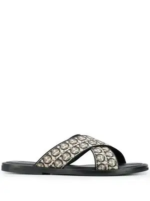 FERRAGAMO Gancini Printed Pool Slides - Neutrals