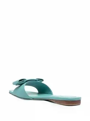 FERRAGAMO Embossed Bow Detail Flat Sandals - Blue
