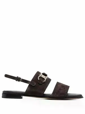 FERRAGAMO Gancini-plaque Suede Sandals - Brown
