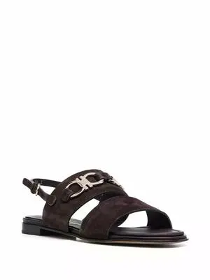 FERRAGAMO Gancini-plaque Suede Sandals