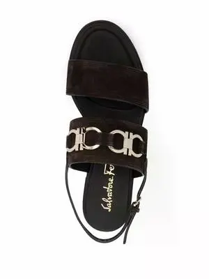 FERRAGAMO Gancini-plaque Suede Sandals