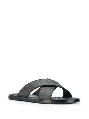 FERRAGAMO Gancini Leather Pool Slides - Grey