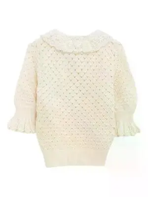 Chloé Lace-collar Open-knit Sweater - White