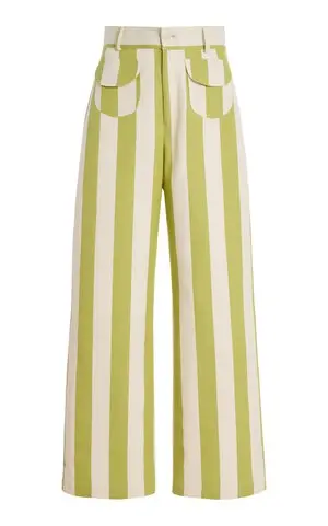 La Veste Striped Cotton High-rise Cropped Pants - Lime Green