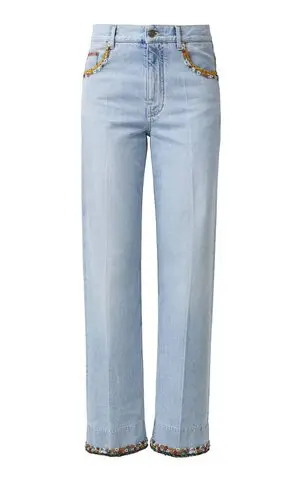 Valentino Garavani Embroidered Straight-leg Jeans - Blue