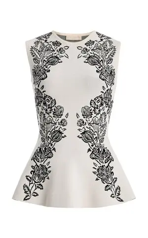 Ulla Johnson Vanna Floral Jacquard-knit Peplum Top - Off-white