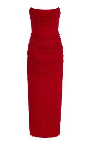 CAROLINA HERRERA Draped Silk-Chiffon Midi Dress
