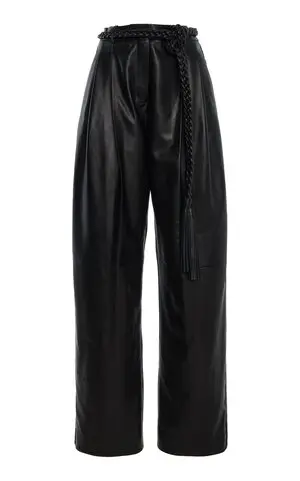 Carolina Herrera Belted Wide-leg Leather Pants - Black