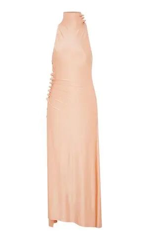 Rabanne Button-Embellished Stretch-Satin Halter Dress Pink