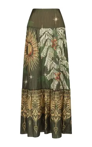 Johanna Ortiz Relatos De Mi Tierra Silk-blend Maxi Skirt - Olive