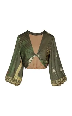 Johanna Ortiz Afterwork Silk-cotton Cropped Top - Olive