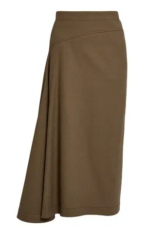 Erdem Draped Wool Midi Skirt - Olive