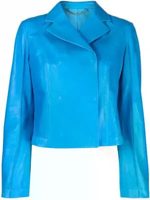 FERRAGAMO Notched-lapel Leather Jacket - Blue