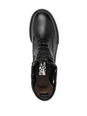 FERRAGAMO Lace-up Leather Biker Boots