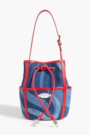 Emilio Pucci Leather-trimmed Printed Denim Bucket Bag