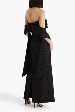 Simkhai Ariana Strapless Draped Cloqué Gown - Black