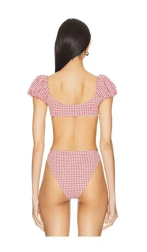 Lpa Chantel Gingham Puff Sleeve Bikini Top & Bottom Set