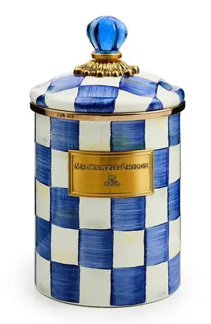 MACKENZIE-CHILDS Royal Check Enameled Steel Canister - Blue/ White