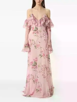 Blumarine Floral-printed Ruffled Gown