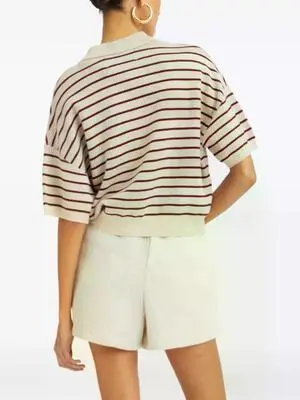 ROTATE BY BIRGER CHRISTENSEN Striped Polo Top - Neutrals