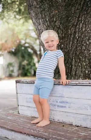 MANIÈRE Stripe Short Leggings - Sky Blue