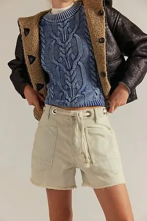 Free People We The Free Moxie Barrel Denim Shorts Bleached