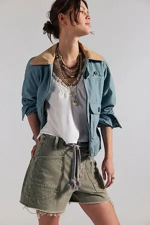 Free People We The Free Moxie Barrel Denim Shorts - Fern