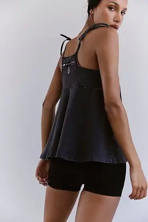 Free People Hot Shot Babydoll Tank - Black