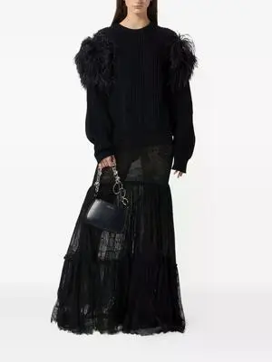 Blumarine Feather-embellished Knitted Sweater - Black