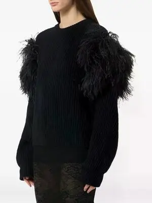 Blumarine Feather-embellished Knitted Sweater - Black