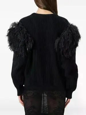 Blumarine Feather-embellished Knitted Sweater - Black