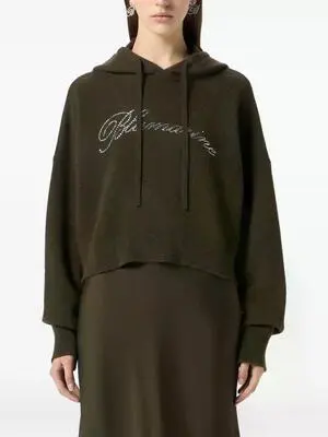 Blumarine Logo-embellished Cropped Hoodie - Green