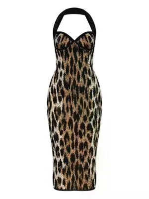 Balmain Leopard-print Halterneck Midi Dress