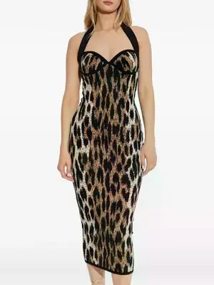 Balmain Leopard-print Halterneck Midi Dress