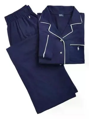 Ralph Lauren Long-sleeve Piped-trim Pajama Set - Blue