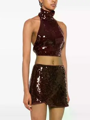 Oseree Marylin Sequin Halterneck Crop Top
