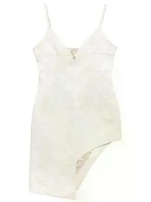 Coperni Asymmetric Floral-jacquard Mini Dress - Neutrals