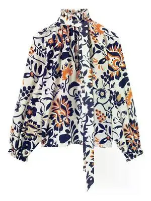 La DoubleJ Cerere Ruffled High-neck Blouse