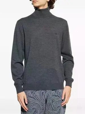 Etro Logo-embroidered Turtleneck Sweater - Grey