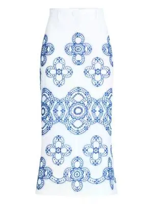 Silvia Tcherassi Floral-embroidered Skirt - White