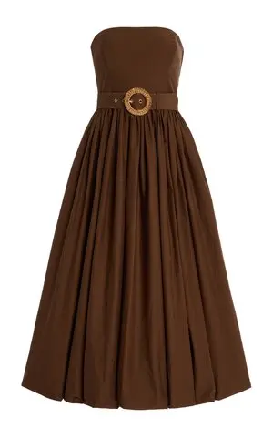 Cara Cara Anisha Belted Strapless Linen Midi Dress - Brown