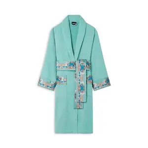 Versace Coral Theatre Terry Bath Robe - Sea Green+dark Sea Green