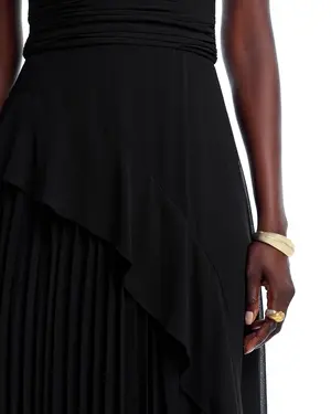Aqua Long Chiffon Pleated Dress