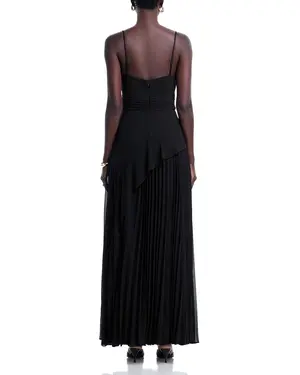 Aqua Long Chiffon Pleated Dress